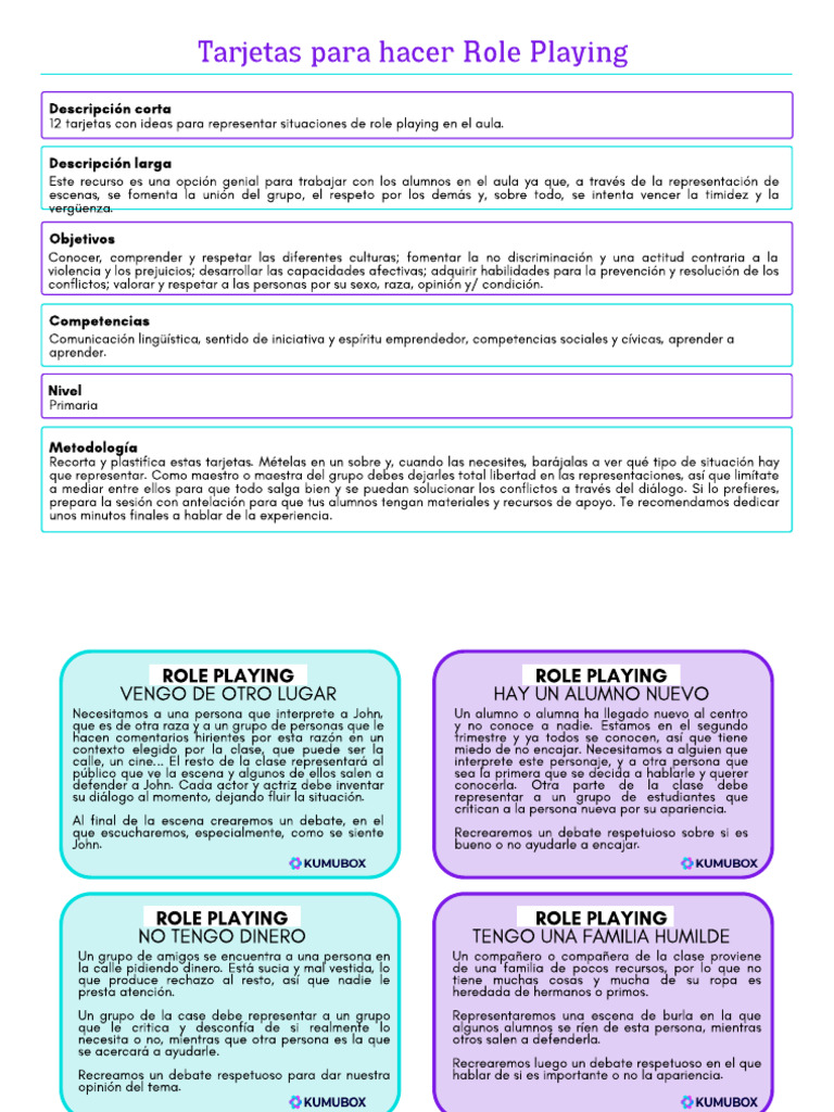 01 Tarjetas para Role Playing Primaria Los Tres Ciclos Rjvkce | PDF