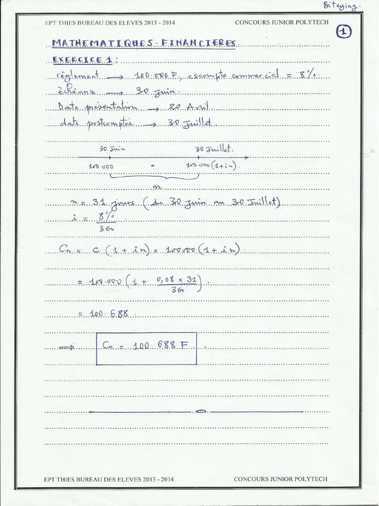 Mathématiques Financiéres | PDF