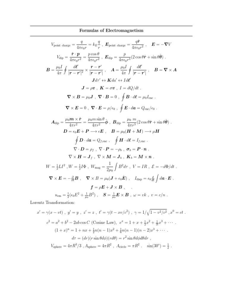 EM Formulas | PDF | Special Functions | Functions And Mappings