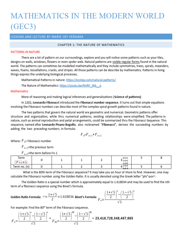 Mathematics In The Modern World Gec3 Pdf Set Mathematics Pattern
