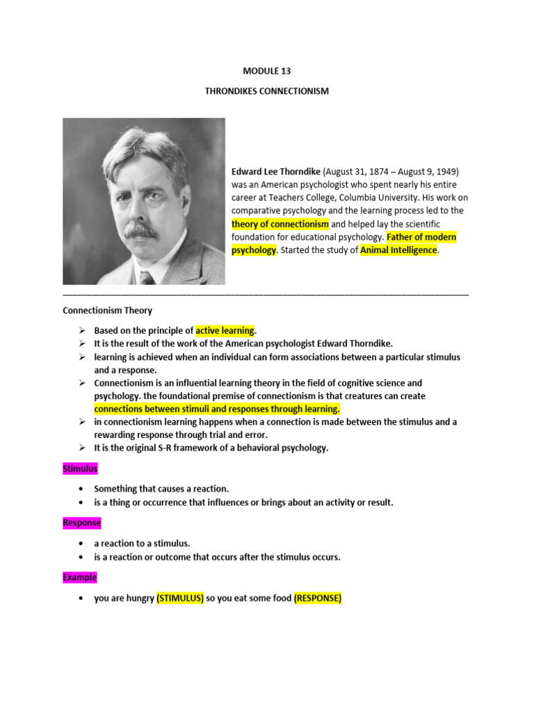 Thorndike's Connectionism in Education | PDF | Learning | Cognitive Science