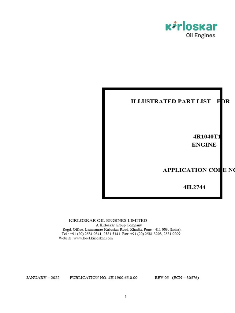 Illustrated Part List For: Kirloskar Oil Engines Limited | PDF | Pump ...