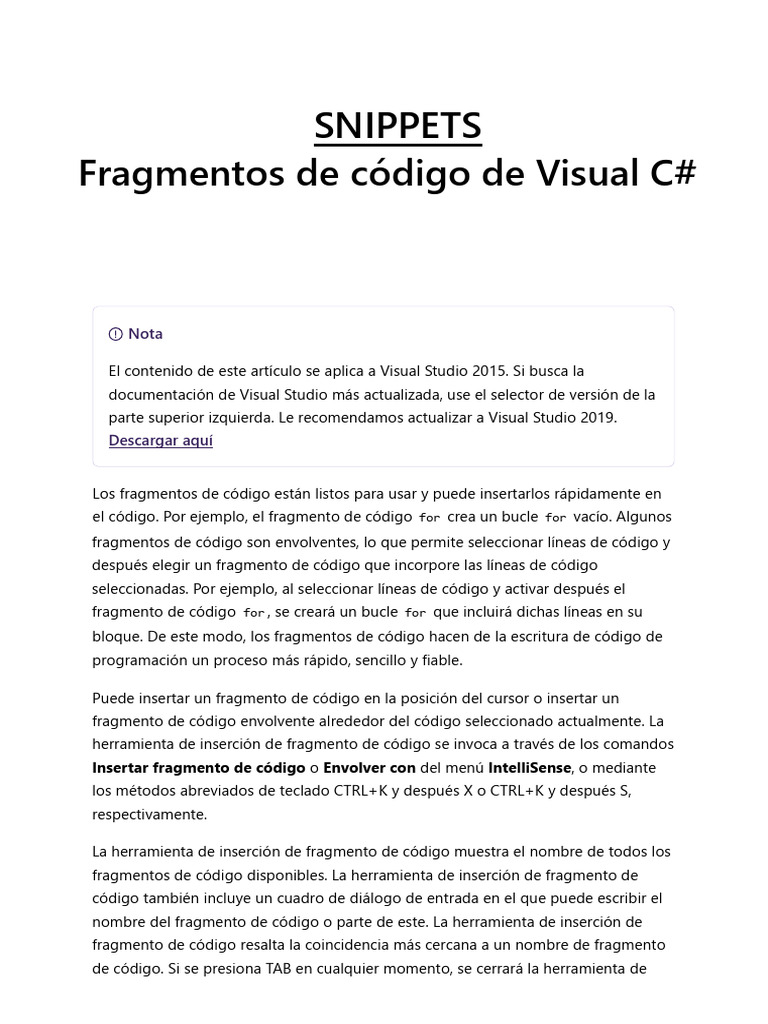 T1 - 06 - Visual Studio-Snippets o Fragmentos de Codigo | PDF | Ciencias de la Computación ...