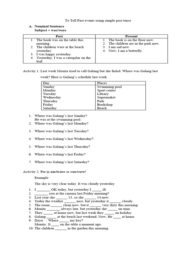 To Tell Past Events Using Simple Past Tense | PDF | Workweek And ...