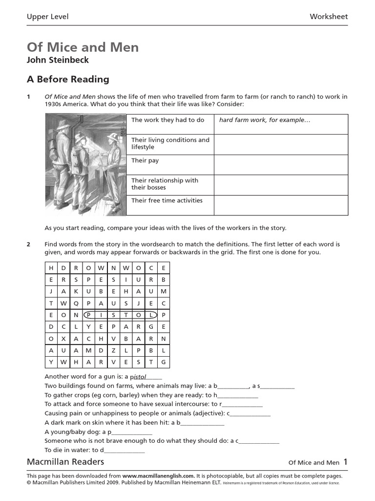 Of Mice and Men Student Workbook | PDF