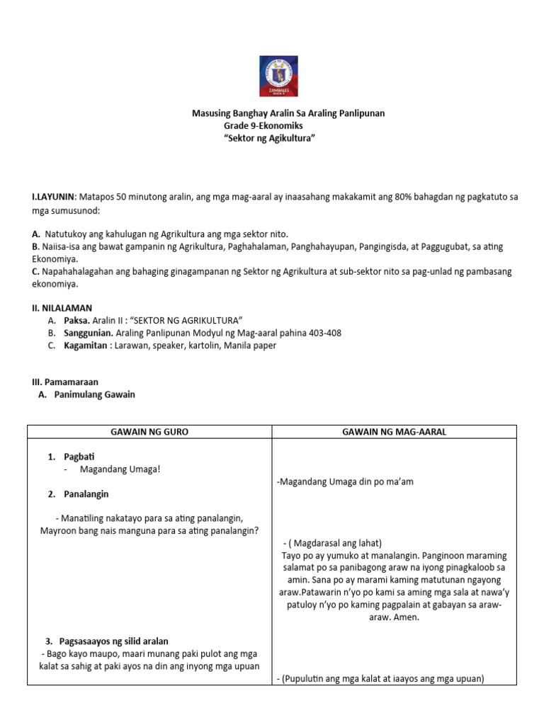 Lesson Plan Grade 9 | PDF