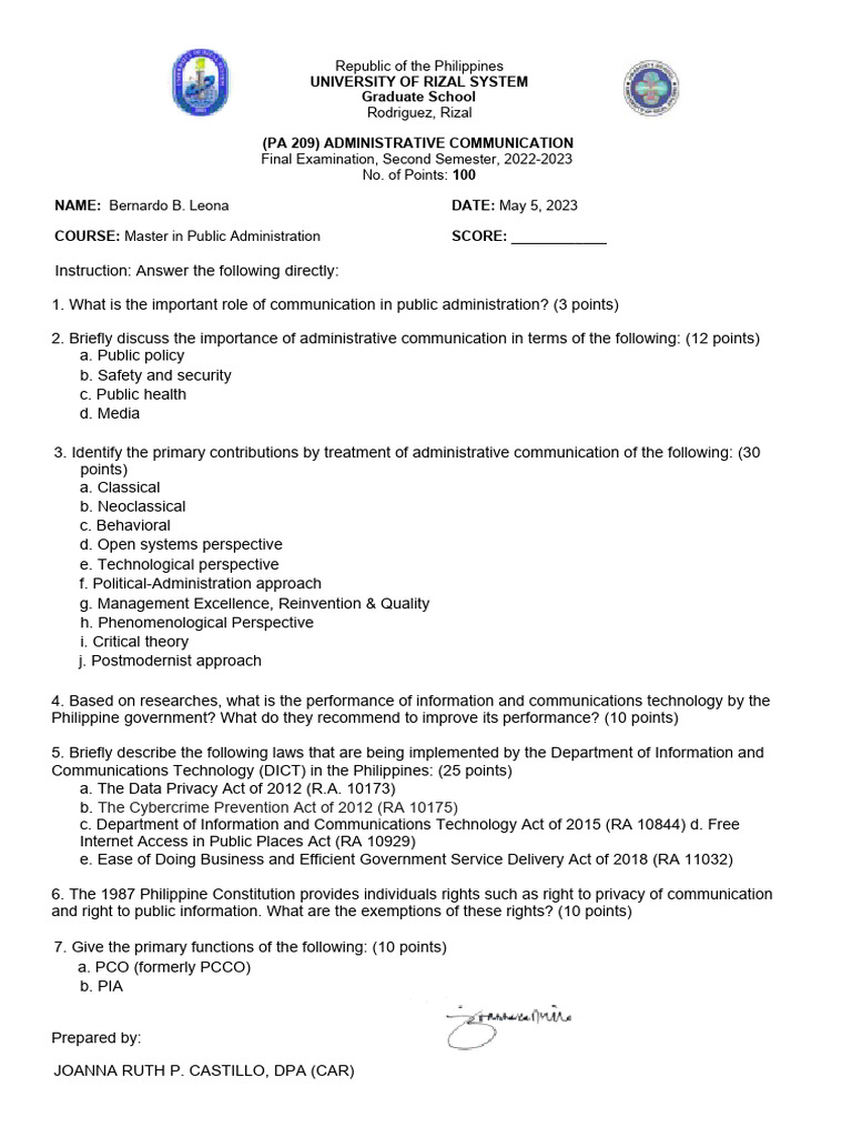 PA 209 Final Exam PDF | PDF | Communication | Information And Communications Technology