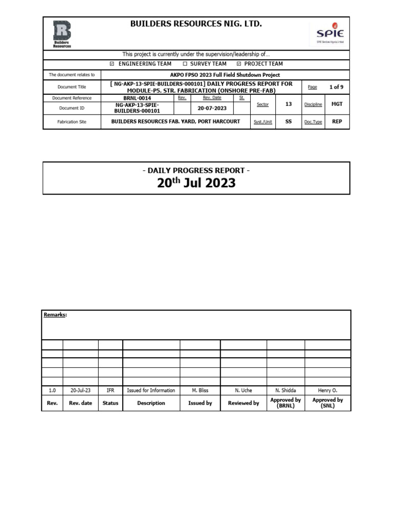 20.7.23 - Builders Resources Daily Progress Report | Download Free PDF ...