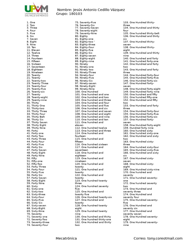 Numeracion 1 1000000 | PDF