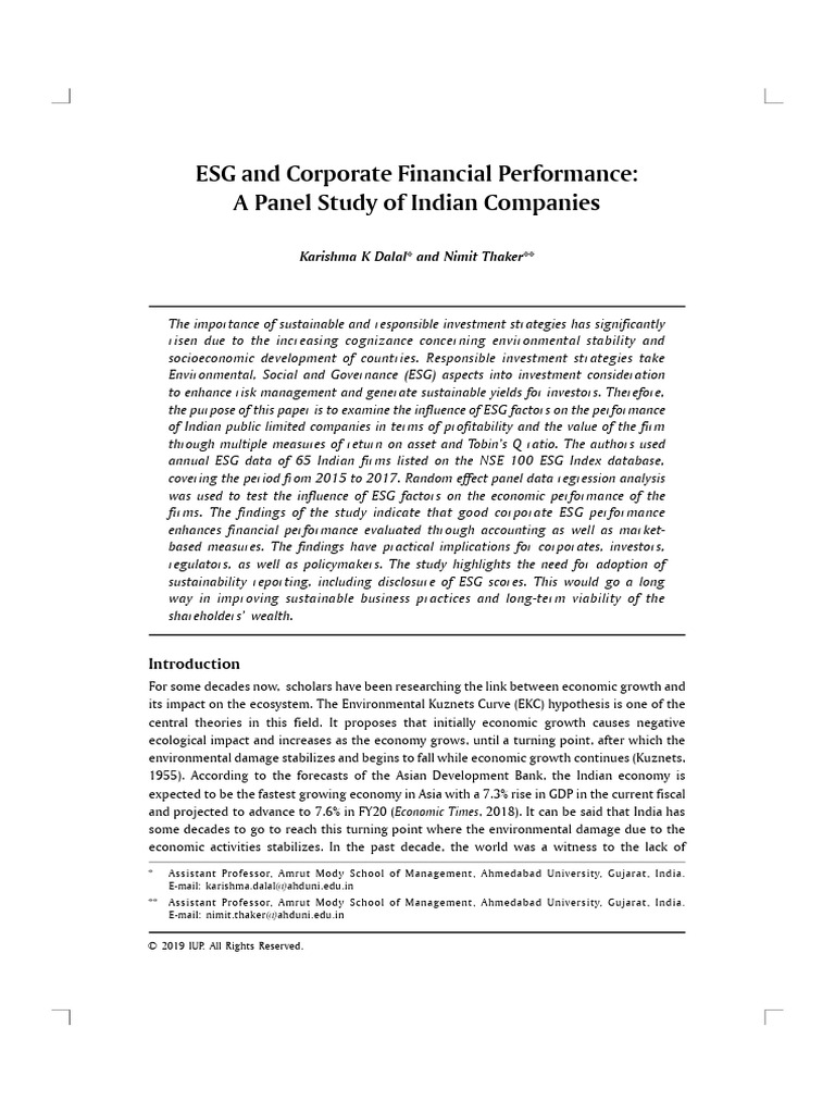 ESG and Corporate Financial Pe | Download Free PDF | Multicollinearity | Stock Market Index