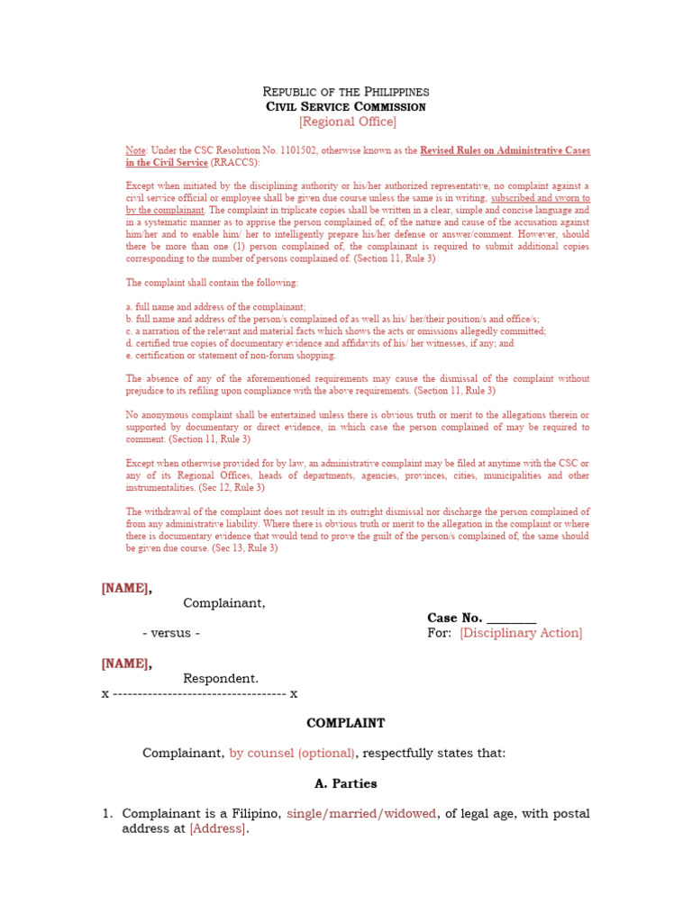 Administrative Complaint To The CSC | PDF | Affidavit | Conflict Of Interest