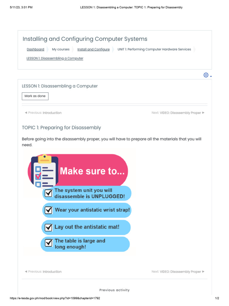 Computer Disassembly Prep Guide | PDF