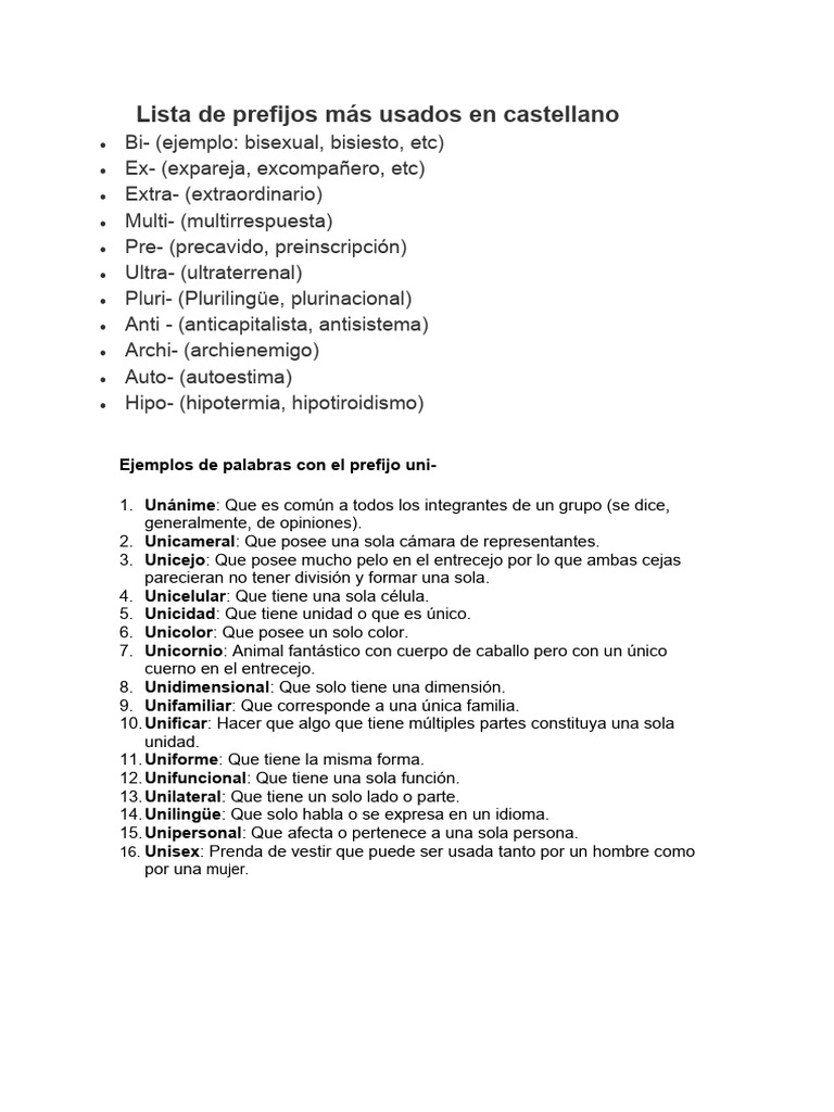Lista de prefijos más usados en castellano | PDF