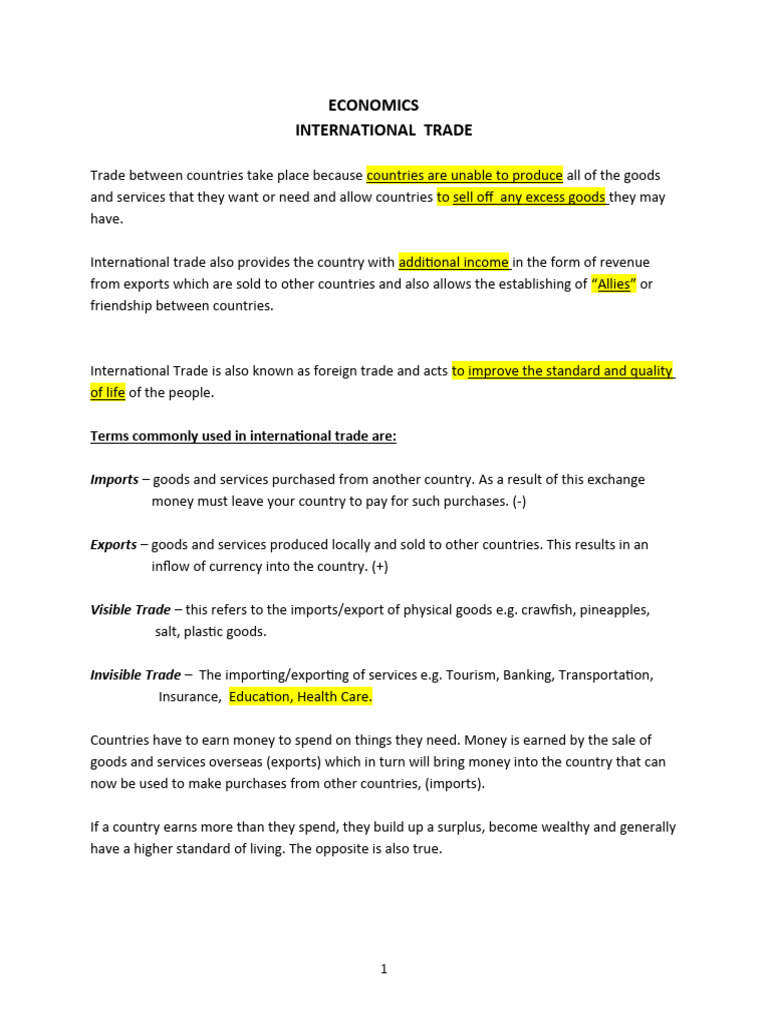 International Trade Notes (Final Revision) - 3 | PDF | Balance Of ...