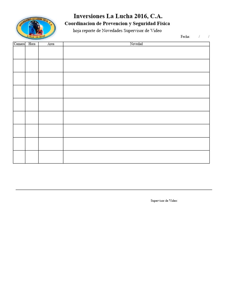 Formato Hoja de Reporte Novedades Supervisor de Video | PDF