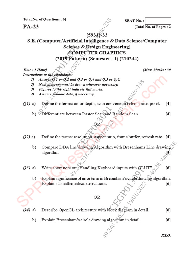 Be Computer Engineering Semester 3 2022 October Computer Graphics CG Pattern 2019 | PDF ...