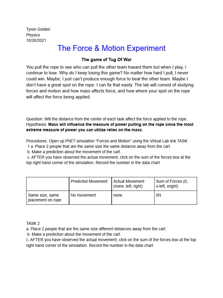 The Force & Motion Experiment | PDF | Force | Mass