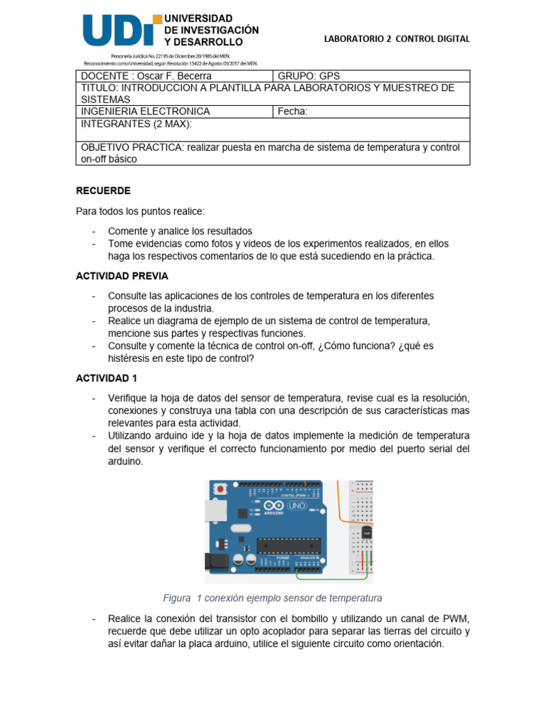 Laboratorio 2 Control On Off de Temperatura | Descargar gratis PDF | Arduino | Sensor