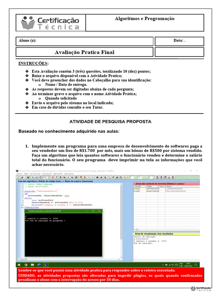 Algoritmos e Programação Atividade Final | PDF Algoritmos e Programação Atividade Final | PDF