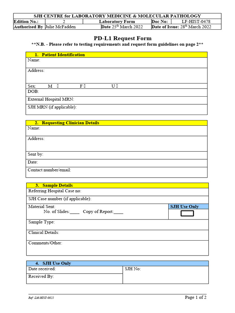 PD-L1 Request Form 2 | PDF | Pathology | Histopathology