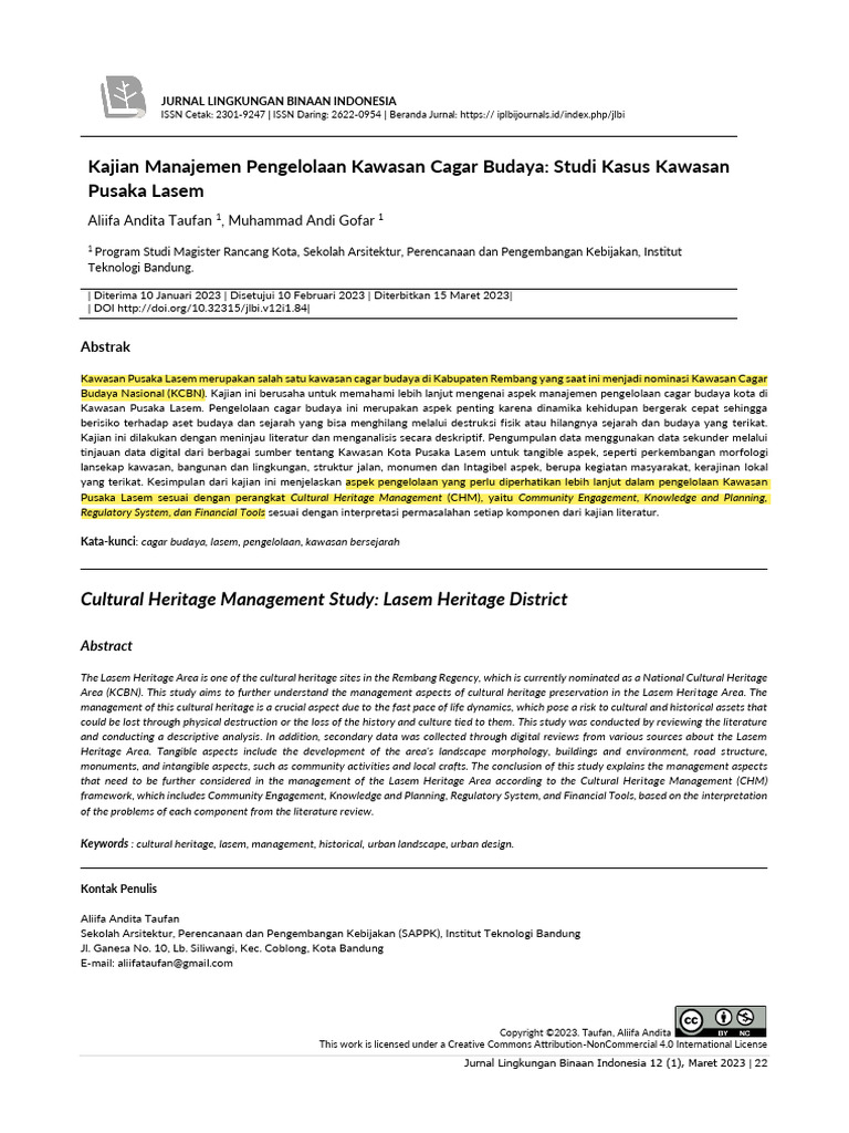Pengelolaan Kawasan Pusaka Lasem | PDF