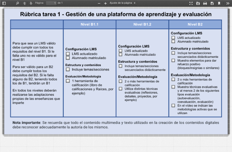 Requisitos para LMS Nivel B1 y B2 | PDF | Evaluación | Rúbrica (Académica)