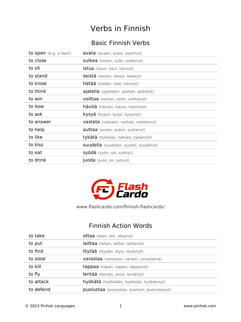 Finnish Verbs | PDF