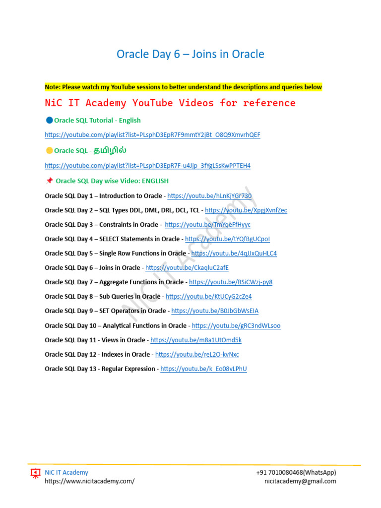 Oracle Day 6 - Joins in Oracle | PDF | Sql | Data