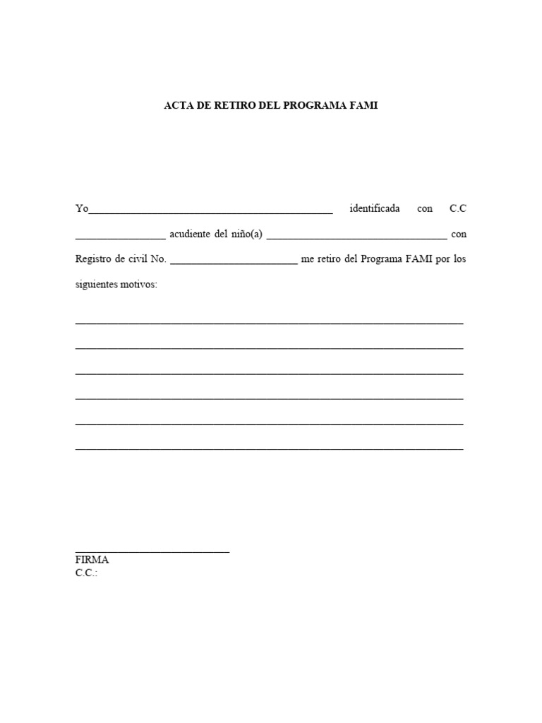Acta de Retiro Del Programa Fami | PDF