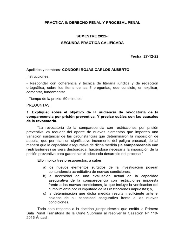 PRACTICA Del Curso de Practica Penal y Procesal Penal Carlos | PDF | Fiscal | Ley procesal