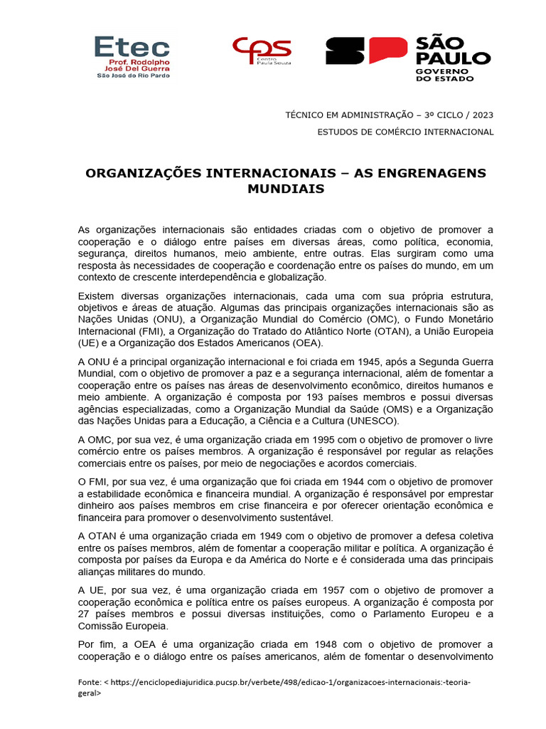 Artigo Atividade Organizações Internacionais | PDF | Nações Unidas ... Artigo Atividade Organizações Internacionais | PDF | Nações Unidas ...