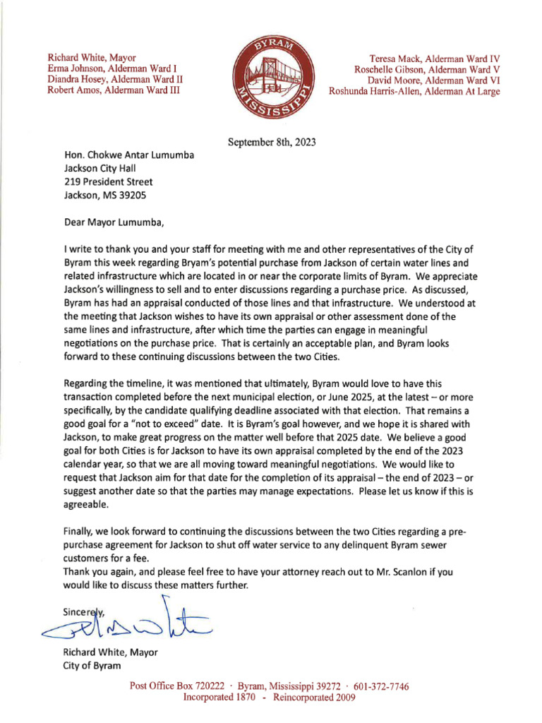 Mayor White Letter To Mayor Lumumba | PDF