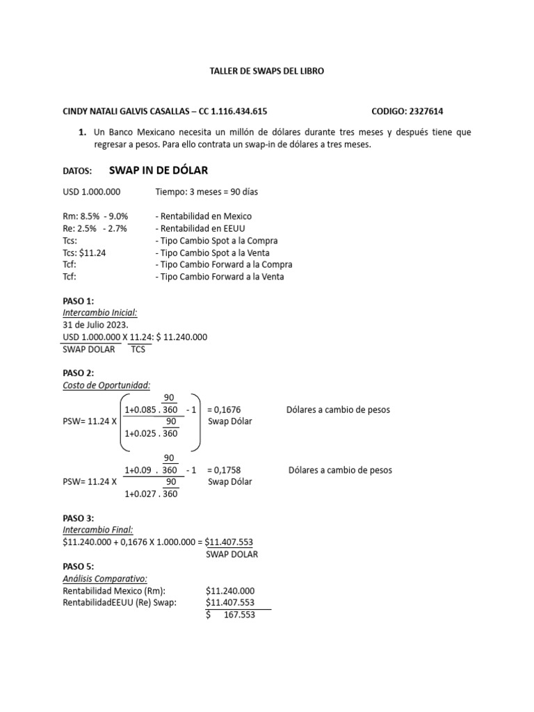 Taller Swpas Libro | PDF | Swap (Finanzas) | Dólar de los Estados Unidos