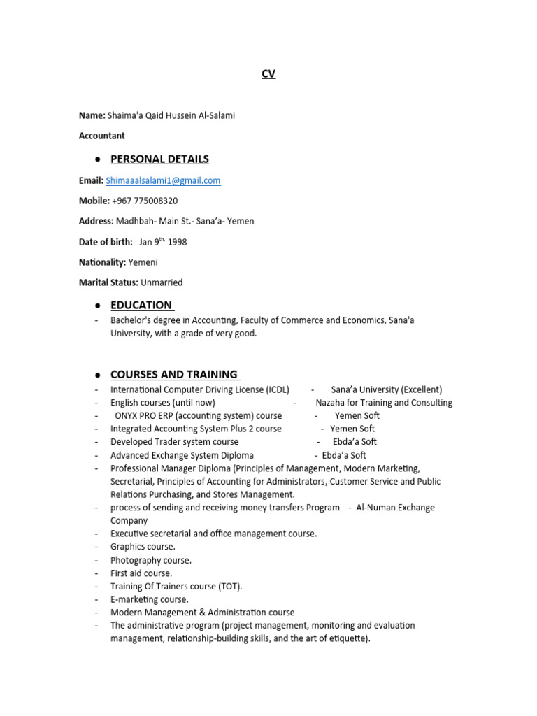CV Shimaa | PDF | Accounting | Business
