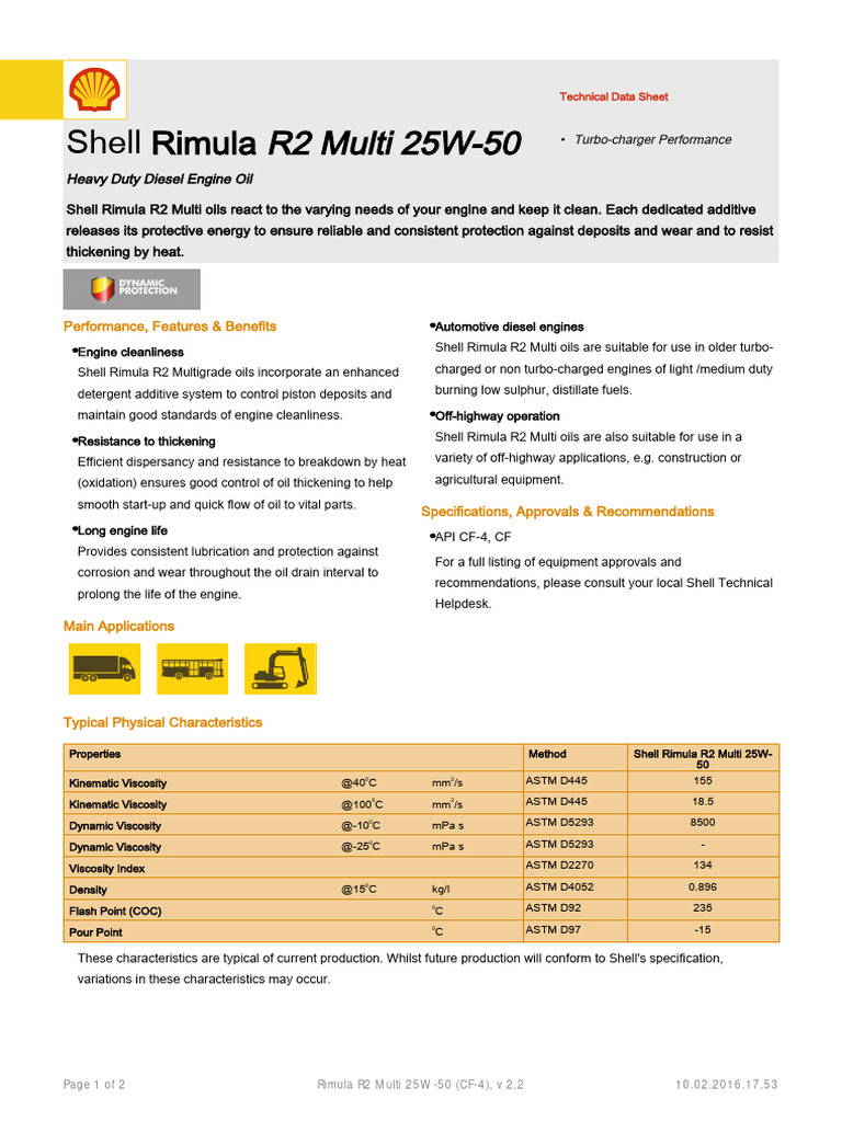 Shell Rimula R2 Multi 25W-50 | PDF | Chemistry | Physical Sciences