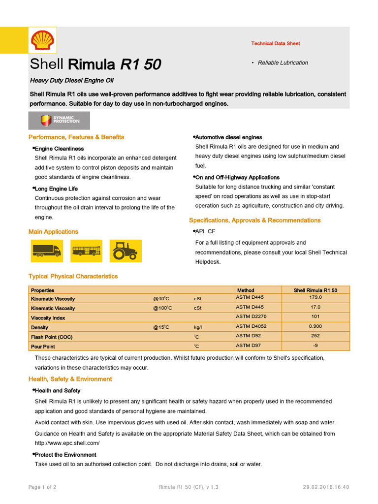 Shell Rimula R1 SAE 50 | PDF | Physical Sciences