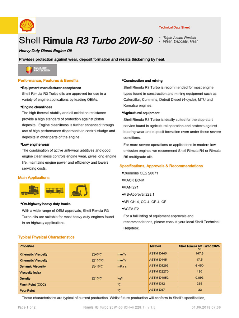 Shell rimula R3 Turbo 20W-50 | PDF | Motor Oil | Physical Sciences