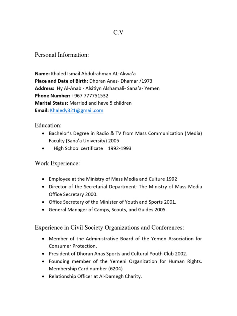 Khalid CV | PDF | Yemen | World Politics