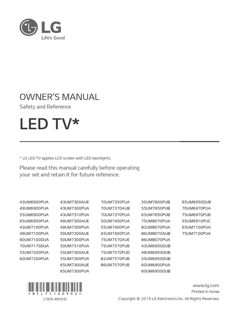 LG Led TV Manual Optimized | PDF | Ac Power Plugs And Sockets ...