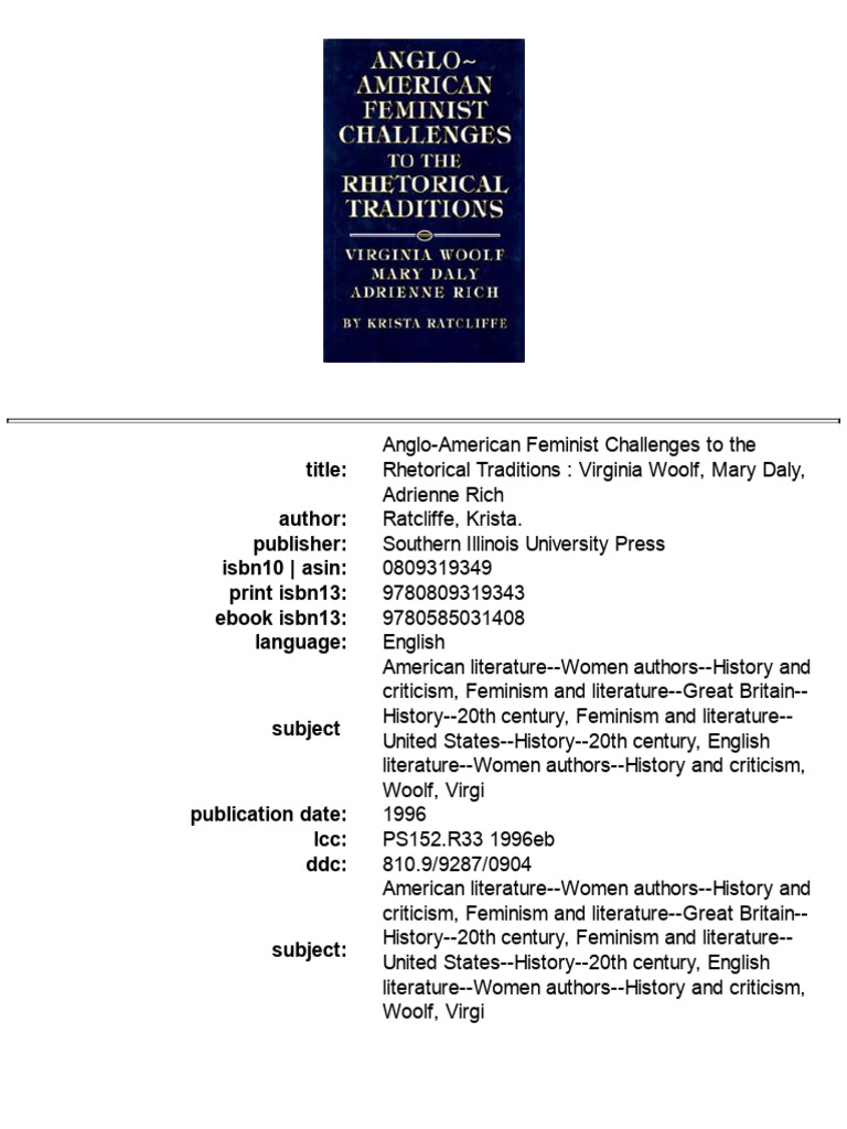 Krista Ratcliffe - Anglo-American Feminist Challenges To The Rhetorical ...