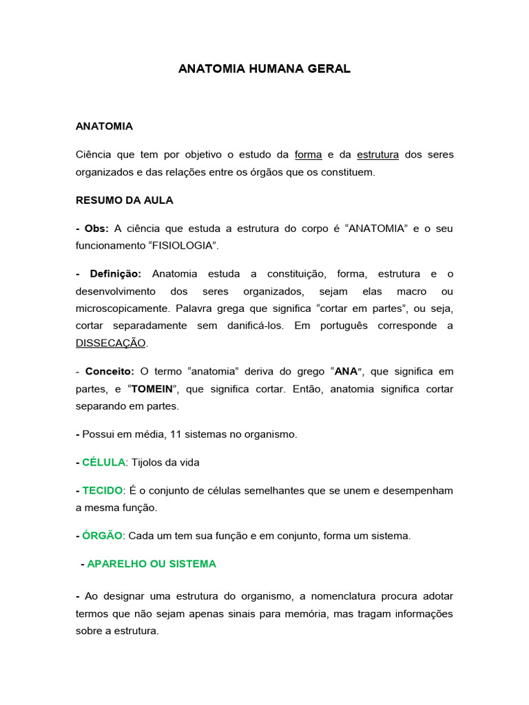 Anatomia Humana Geral | PDF