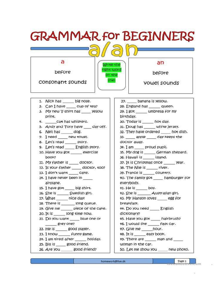 Article A An Worksheet | PDF