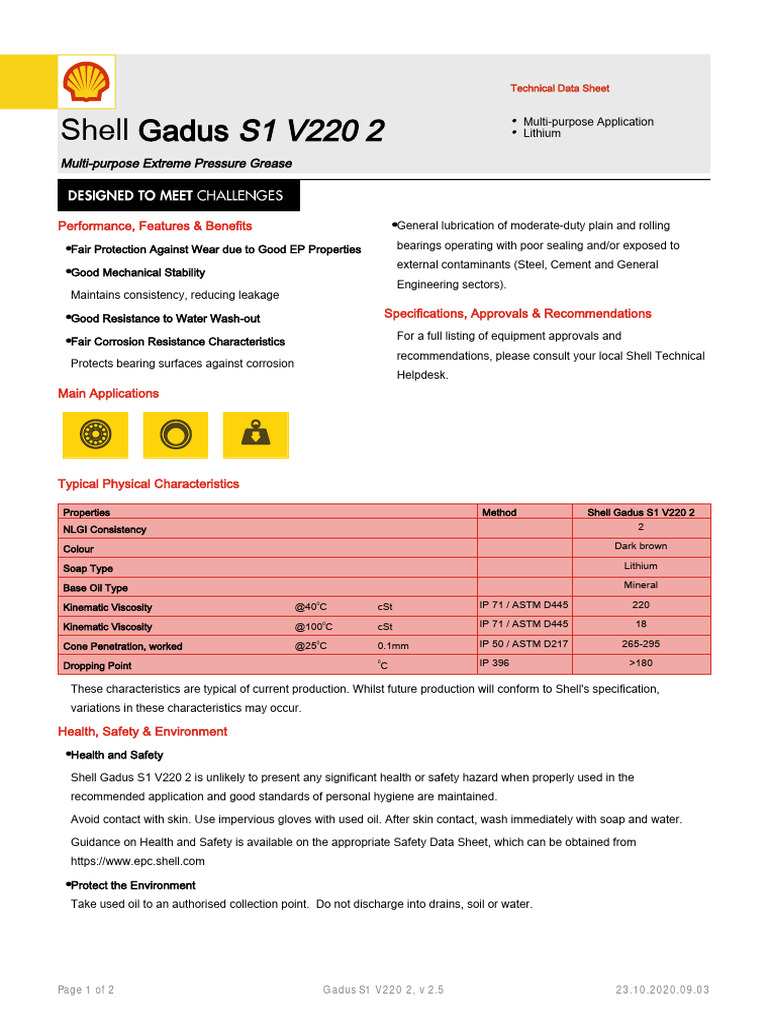 Shell Gadus S1 V220 2 | PDF | Materials | Physical Sciences