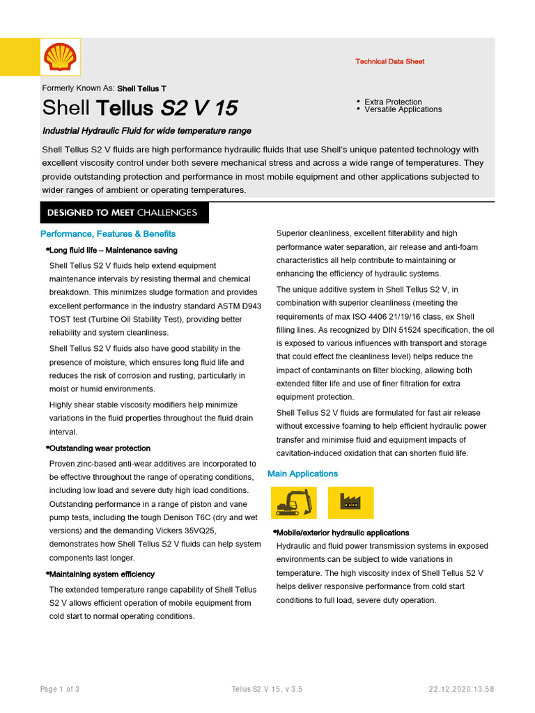 Shell Tellus S2 V 15 | Download Free PDF | Viscosity | Motor Oil