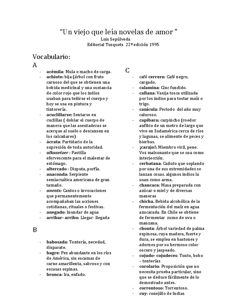 Vocabulario de "Un viejo que leía novelas de amor" | PDF | Naturaleza ...