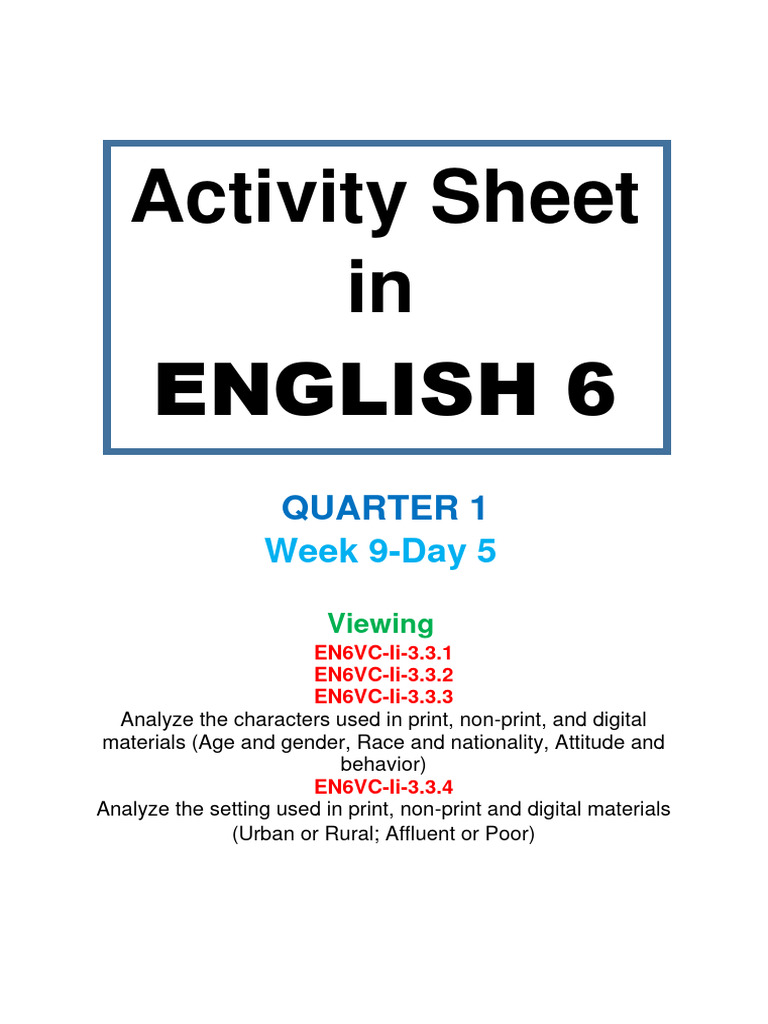 Activity Sheet in English 6: Quarter 1 | PDF | Computing | Human Communication