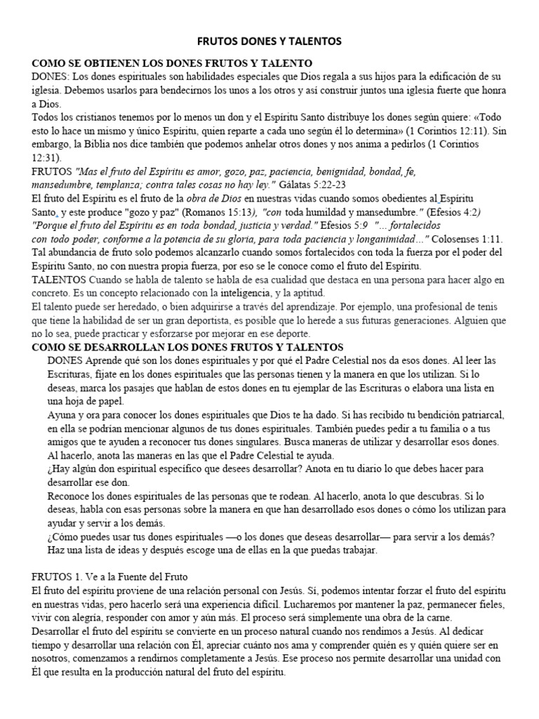 Frutos Dones y Talentos | PDF | Creencia religiosa y doctrina