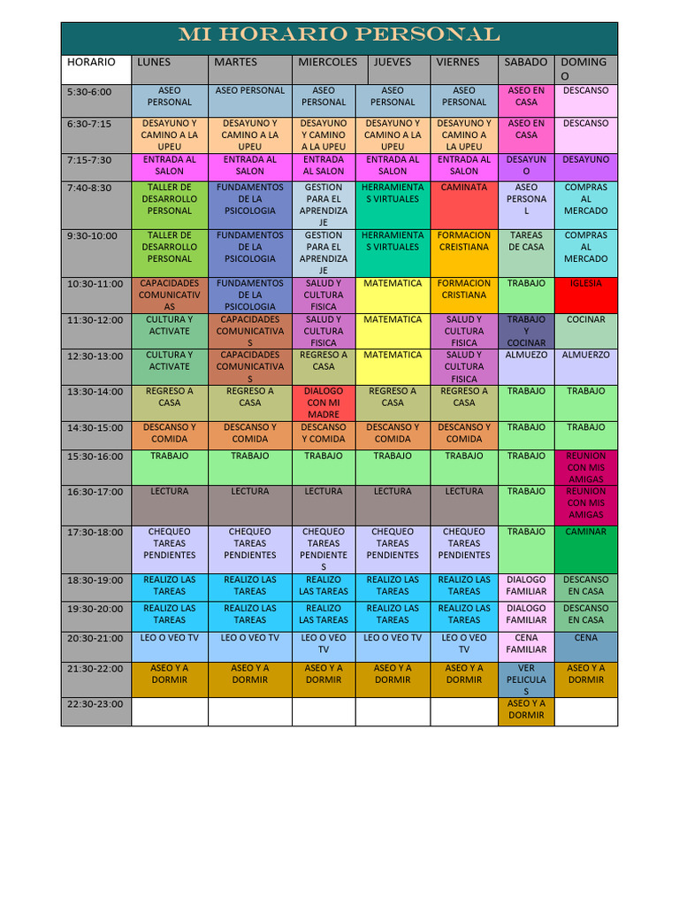 Mi Horario Personal | PDF