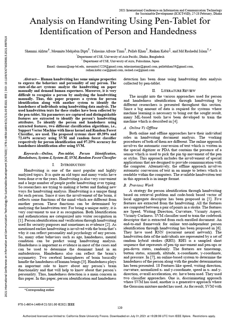 Analysis On Handwriting Using Pen-Tablet For Identification of Person ...