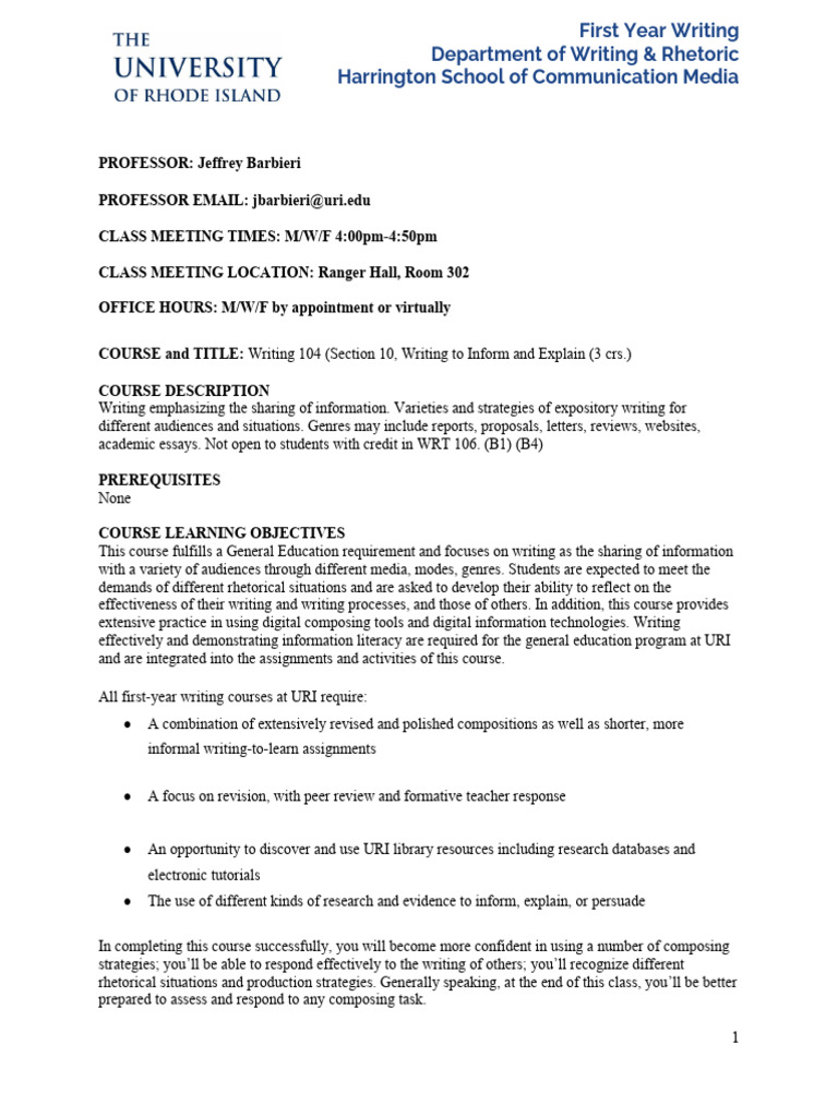 WRT 104: Writing to Inform & Explain | PDF | Academic Dishonesty ...